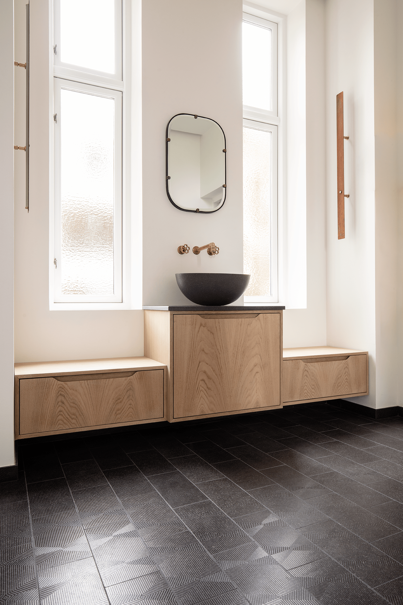 Geometric patterned lava stone store - Made a Mano